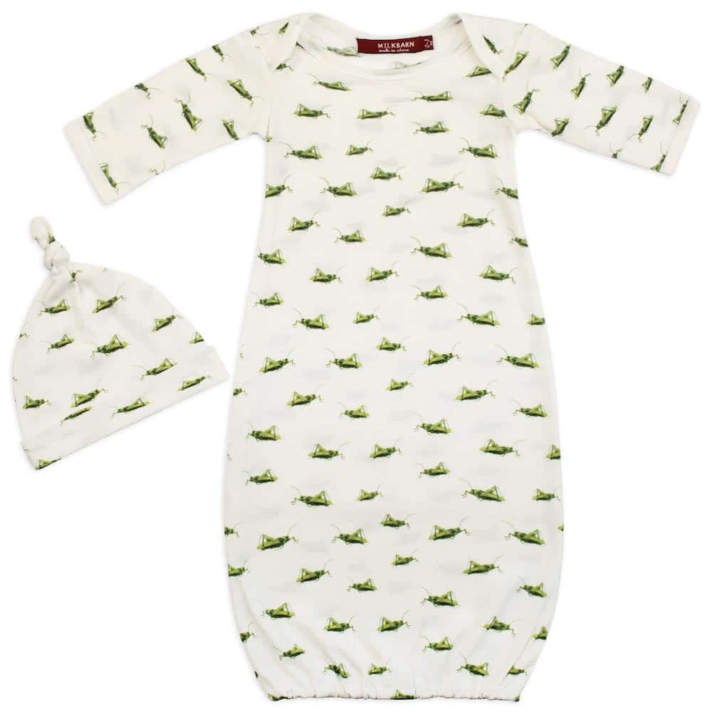 MILKBARN | Organic Cotton Newborn Gown & Hat Set | Grasshopper ...